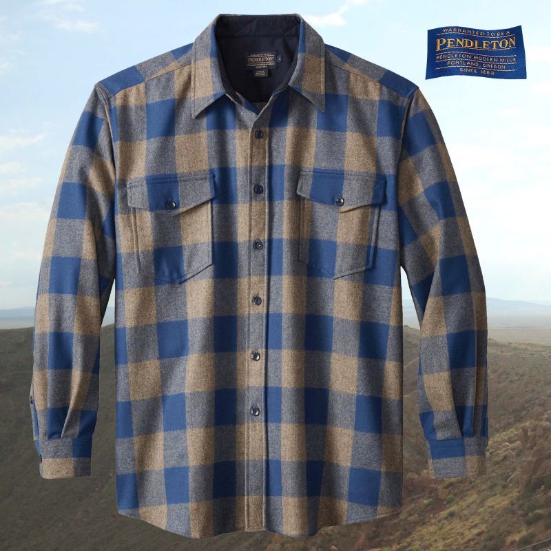 ペンドルトン ピュアーヴァ－ジンウール ガイドシャツ（ブルー・トープチェック）S/Pendleton Guide Shirt (Blue/Taupe Check) 長袖シャツ
